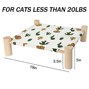 Patas Lague Cat and Dog Hammock Bed Small Dog Bed, Wooden Cat Elevated Cooling Outdoor Bed for All Seasons, Cat Beds for Indoor Cats, Cat Cots Furniture Pet Bed Puppy Bed(Plants)