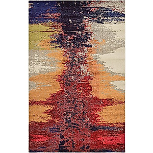 Unique Loom Estrella Collection Abstract, Rustic, Modern, Gradient, Distressed Area Rug, 5' 1" x 8' 0", Pink/Navy Blue