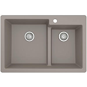 Karran QT-811 33" Top Mount Large/Small Bowl Quartz Kitchen Sink in Black