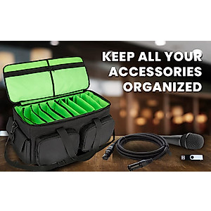 SAVIOUR DJ Cable File Bag, Detachable Padded Bottom and Adjustable Dividers, Stores Music, Audio, and Visual Cabling, Portable Travel Storage and Studio Organization (Green)