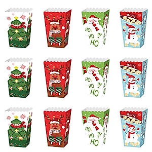 12pcs Popcorn Favor Boxes Paper Christmas Popcorn Buckets Snack Container Christmas Party Treat Boxes