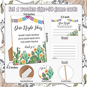 Date Night Ideas for Couples, Bridal Shower Games Date Night Sign, 1 Wooden Sign with 50 Cards, Mexican Fiesta Wishes Advice Game for Wedding, Bachelorette Party Night, Engagement Decoration