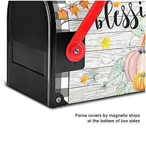 Wamika Autumn Blessing Mailbox Cover Standard Size Fall Pumpkin Sunflower Maple Leaves Magnetic Mailbox Covers Garden Yard Post Wraps Letter Box Cover Buffalo Plaid Decorations 21" L x 18" W