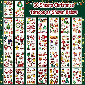Leesgel 30 Sheets Christmas Temporary Tattoos for Kids Stocking Stuffers, Cute Holiday Tattoo Stickers for Girls Boys Christmas Gifts, Xmas Decorations Christmas Party Favors Supplies