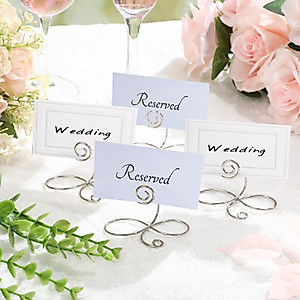 Sinload 24 Pcs Place Card Holders Table Number Holders Silver Small Card Stands Display Photos Picture Clips Elegant Wire Buffet Labels for Food Dinner Parties Weddings Reception Events