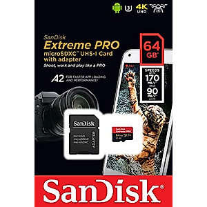 Sandisk 64GB Extreme Pro 4K Memory Card works with Samsung Galaxy S9, S9+, S8, S8 Plus, Note 8, S7, S7 Edge - UHS-1 V30 Micro (SDSQXCG-064G-GN6MA) with Everything But Stromboli (TM) Card Reader