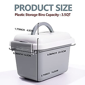 OMNISAFE 3.5Qt Lidded Home Plastic Storage Box/Bins, Tote Stackable Container with Secure Latching Buckles and Gray Durable Lid (4-Pack, Grey)