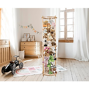 Vechor Round Animal Zoo Storage, Soft Toy Organizer, Solid Wood Zoo Cage for Plush Toys, Stuffed Animals Holder for Bedroom Playroom Nursery Room.