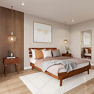 Bme Caden 15 Inch Deluxe Bed Frame with Adjustable Headboard - Mid Century, Retro Style with Acacia Wood - No Box Spring Needed - 12 Strong Wood Slat Support - Easy Assembly - Dark Chocolate, Queen