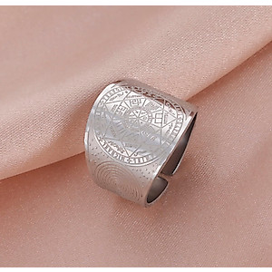 SIPURIS Seals of The Seven Archangels Men Rings Seal Of Solomon Adjustable Signet Ring Amulet kabbalah Stainless Steel Statement Band Ring Jewelry for Men Women (10, Sliver)