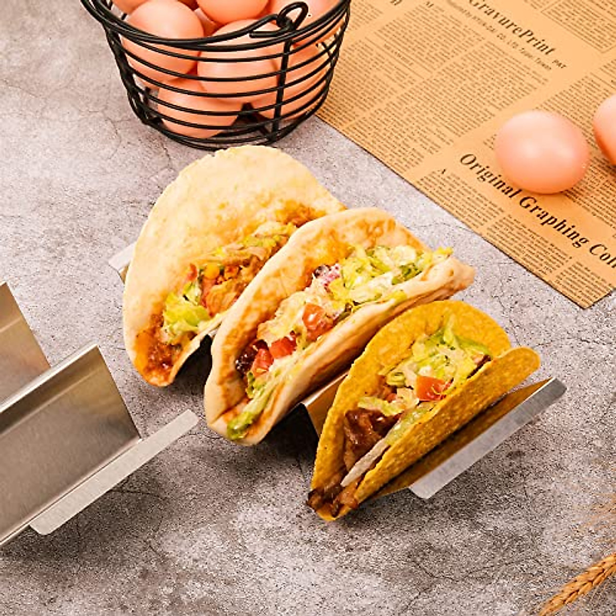Sawysine 20 Pcs Taco Holders Stand, Stainless Steel Taco Tray, Holds up to 2 or 3 Tacos, Taco Tray Stylish Taco Rack Holder Stand, Oven Safe for Baking, Grill Safe and Dishwasher Safe