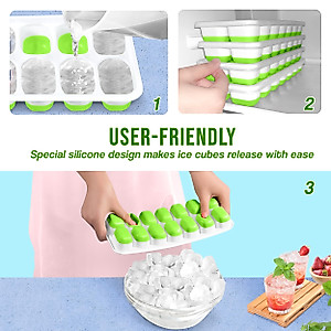 CKE Ice Cube Tray with Lid, 4 Pack Easy-Release 56 pcs Stackable Ice Molds, Plastic Silicone Ice Cube Trays for Freezer with Spill Resistant Removable Lid for Cocktail, Baby Food, Coffee