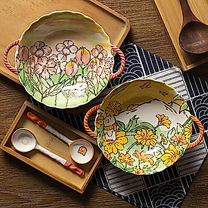 CYNHRWWW Handmade Ceramic Salad Bowl Set Of 2,Ceramic Pasta Bowl - Kitchen Dish Microwave And Dishwasher Safe