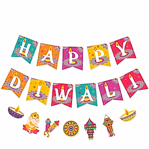 Happy Diwali Banners Deepavali Themed Pennants, Festival of Lights Party Decorations Hindu Diwali Greeting Party Supplies…