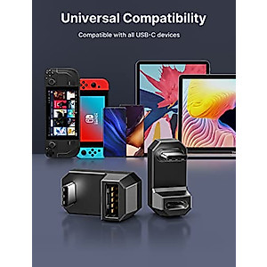 JSAUX 180° USB-C to USB Adapter 2 Pack, 180 Degree Angle USB-C Male to USB-C Female USB-C 3.1/PD 100W and Type-C Male to USB-A Female Adapter, for ROG Ally,Steam Deck,Switch,Laptop,Tablet,Phone-Black