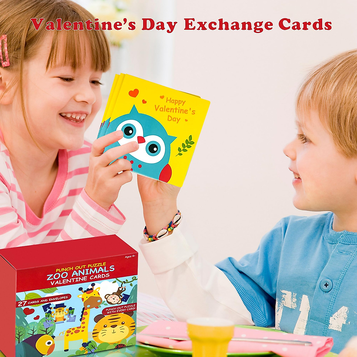 Valentines Day Puzzle Cards for Kids, 27 Pack Animal Jigsaw Puzzle Cards with Envelopes & Stickers Bulk for Classroom Gift Exchange, Valentine Party Favors for School Toddlers Girls Boys Class Prizes