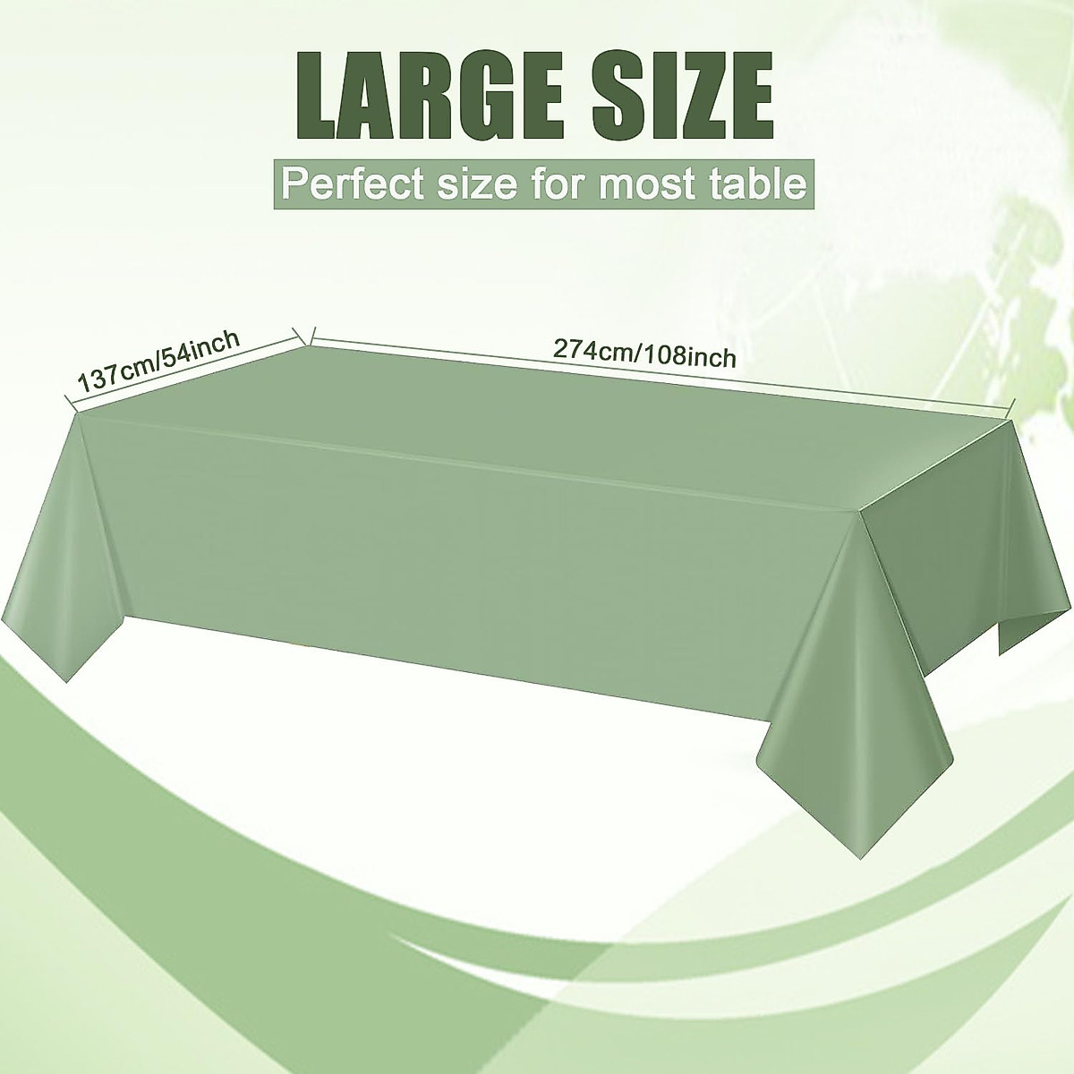 12 Pack Sage Green Tablecloth Plastic Table Cloth 54 x 108 inch Disposable Plastic Tablecloths for Rectangle Tables,Disposable Table Cover for Wedding,Birthday,Bridal,Baby Shower Party Decorations