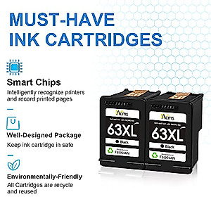 FAcms Remanufactured 63xl Black Ink Cartridge Replacement for HP 63 63XL for HP OfficeJet 3830 5255 5258 Envy 4520 4512 4513 4516 DeskJet 1112 1110 3630 3632 3634 2130 2132 Printer (2 Black)