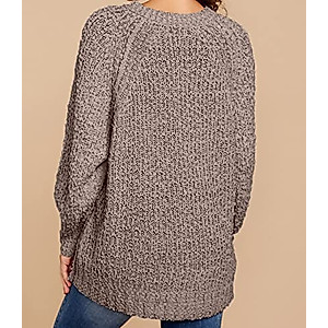 KIRUNDO Women's 2023 Fall Winter Oversized Fuzzy Popcorn Sweaters Trendy V Neck Long Sleeve Cozy Pullover Tunic Tops(X-Large, Khaki)