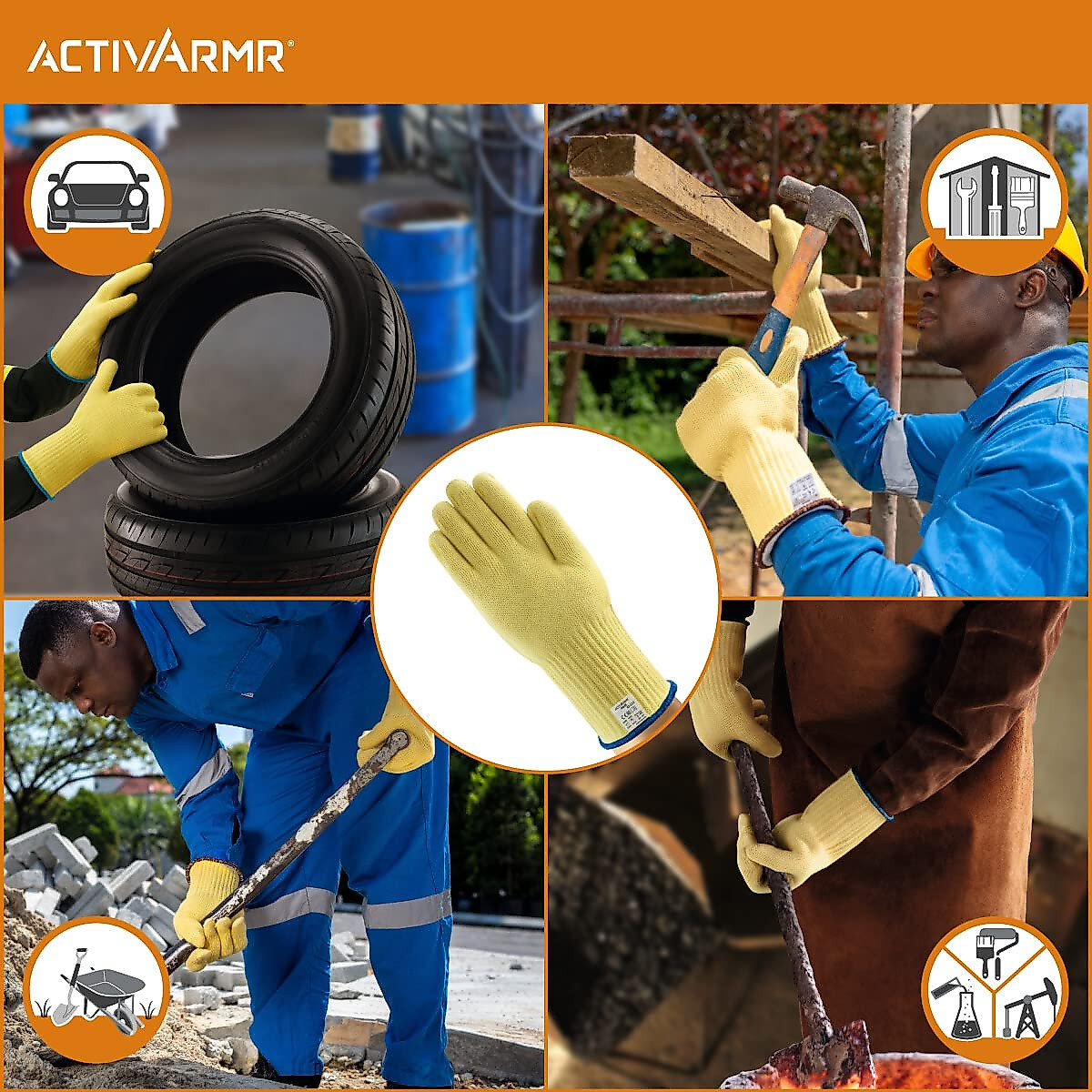 Ansell ActivArmr Heat-Resistant 43-113 Industrial Kevlar Work Gloves w/Silica Fiber Core for Machinery, Equipment - Size 10, Yellow (36 Pairs)