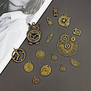 JIALEEY Antiqued Bronze Clock Face Charm Pendant, Wholesale Bulk Lots Mixed Gears Steampunk Charms Pendants DIY for Necklace Bracelet Jewelry Making and Crafting, 100g(38PCS)