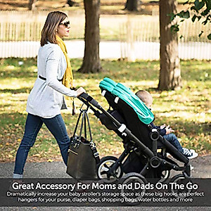 WeTest 2 Pack Durable Baby Stroller Organizer Hook Clip for Baby Diaper Bags, Diaper Bags, Purse - Black