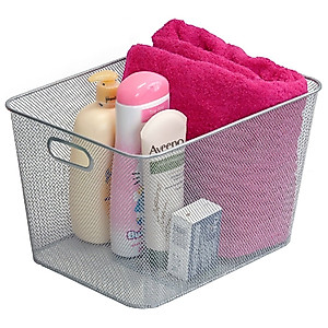 Silver Mesh Open Bin Storage Basket for Cleaning Supplies Laundry Etc. Size 14x10x9 Model #1115