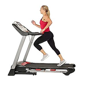 Sunny Health & Fitness Folding Treadmill for Home Exercise with 265 LB Capacity, Device Holder, Bluetooth Speakers and USB Charging - SF-T7917, Gray
