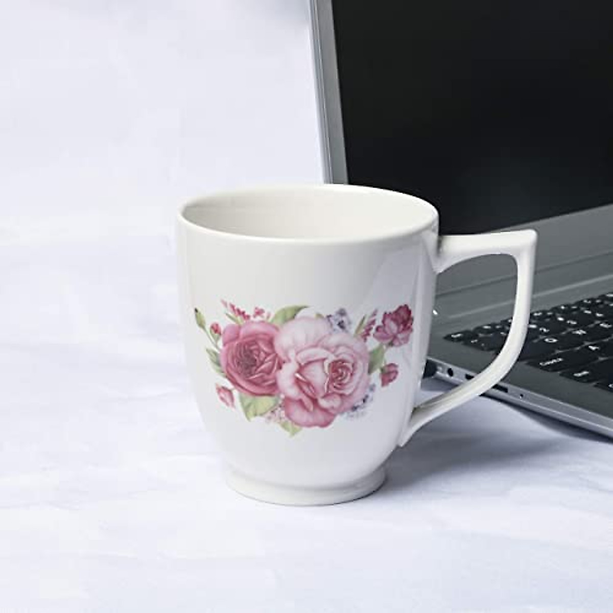 Liphontcta QCH Teagas Porcelain Floral Tea Cup Set Rose Peony Cups Coffee mugs for Women Latte Cups Set of 6/16 oz