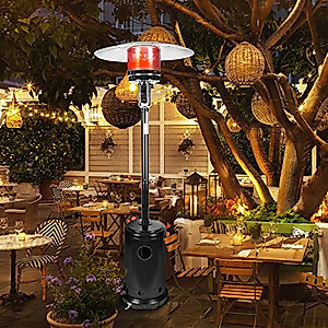 Polar Aurora Patio Heater for Outdoor Use Propane Gas 48000 BTU Auto Shut Off Portable Heater Floor Standing w/Ground Nail & Wheels for Garden, Balcony, Party,Black