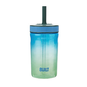 Built 16 fl oz Single-Walled Tritan Straw Seal Bedford Tumbler, Straw Lid Spill-resistant Travel Cup Keep Drinks Cold for Home Travel, Sea Glass