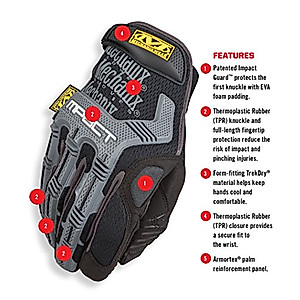 Mechanix Wear: M-Pact Work Gloves with Secure Fit, Work Gloves with Impact Protection and Vibration Absorption, Safety Gloves for Men (Black/Grey, Medium)