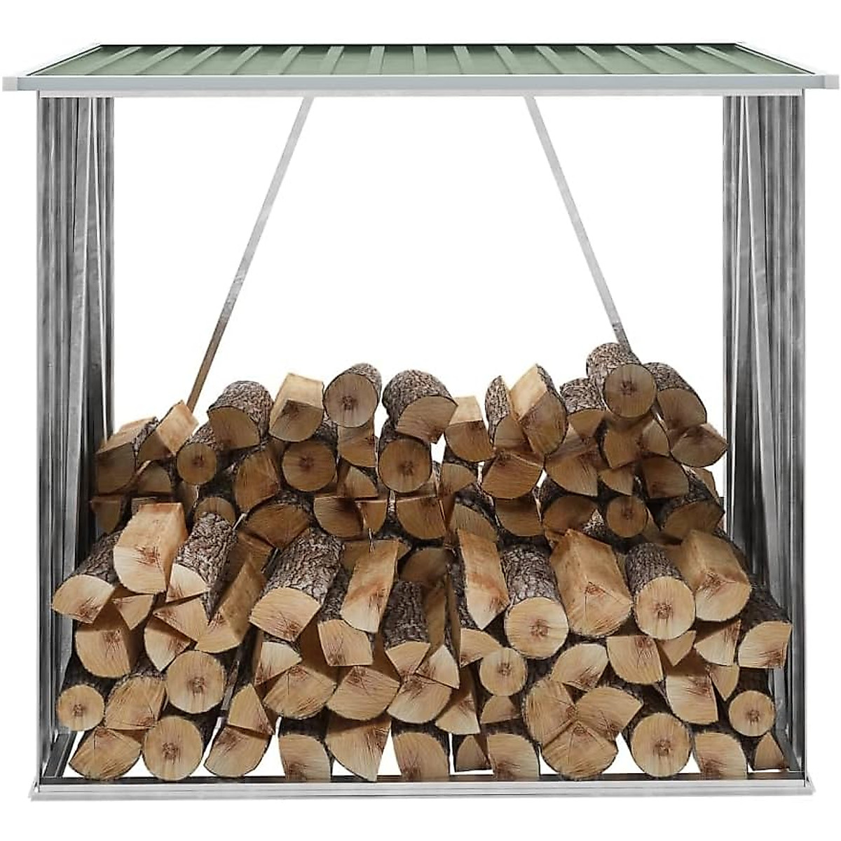 vidaXL Garden Firewood Storage Shed- Galvanized Steel Green Log Shed- Compact Outdoor Wood Storage Solution- 64.2"x32.7"x60.6"- Durable and Easy to Assemble