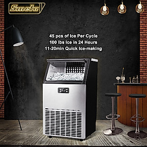 Undercounter Ice Maker Machine Commercial, Built in Nugget Ice Cubes 100 LBS/24H with 33LBS Large-Capacity, Freestanding|Countertop Crushed Ice Machine for Commercial Use Bar Coffee Restaurant Office