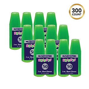 Party Essentials Disposable Hard Plastic 2-Ounce Shot/Shooter Glasses, Neon Green, 300 Count