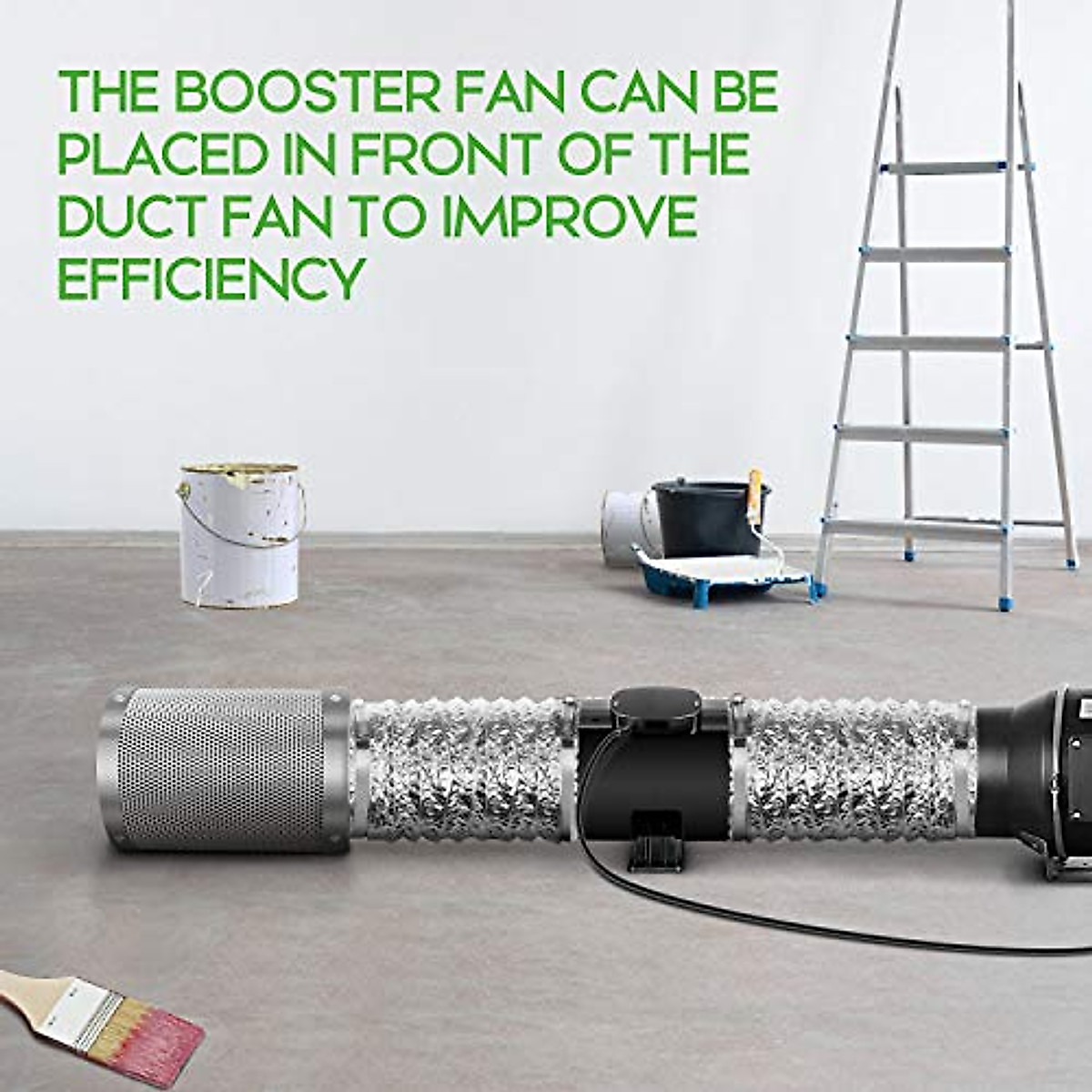 iPower 6 Inch 300 CFM Ventilation Booster Fan with Grounded Power Cord, Quiet Inline Duct Exhaust Blower for HVAC in Grow Tent, Basements, Bathrooms, Black