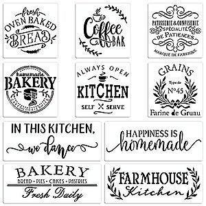 10 Set Farmhouse Kitchen Stencil, Homemade Bakery Rustic Sign Painting Stencils for Home Dining Room Wall Decoration Reusable Templates DIY Wood Sign