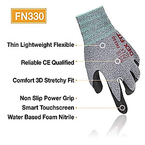 DEX FIT Nitrile Work Gloves FN330, 3 Pairs, 3D-Comfort Stretchy Fit, Firm Grip, Thin & Lightweight, Touch-Screen Compatible, Durable, Breathable & Cool, Machine Washable; Grey M (8)