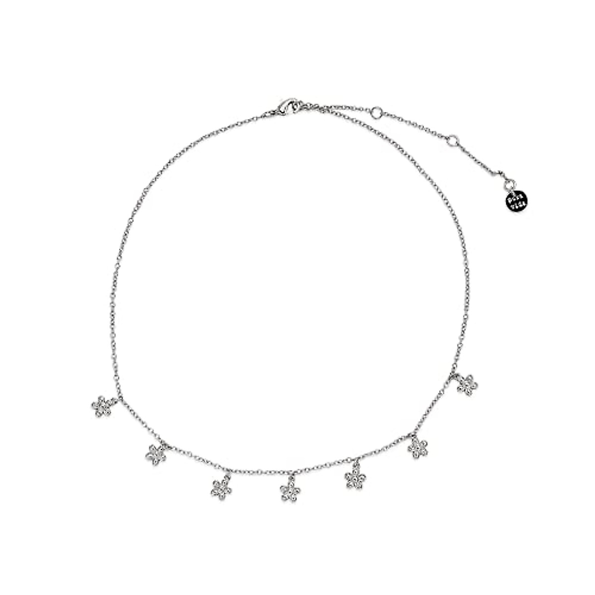Pura Vida 14" Silver Bitty Daisies Choker Necklace - Adjustable Length, Brass Base - Brand Charm, 3" Extender