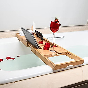 JGQGB Bathtub Tray Caddy with Book Holder,Bath Tray for Tub,Bathtub Caddy Tray,Bathtub Shelf for Laptop, Reading, Tablet