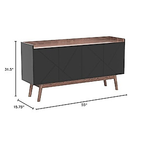 LITTLE TREE 55 Inch Kitchen Buffet Cabinet with Storage Shelf, Sideboard Coffee Bar with Doors, Buffets Accent Cabinet for Dining Room Living Room Entryway, Black Rustic Brown