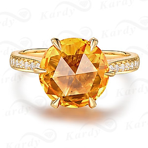 Kardy Amazing Solid 14K Yellow Gold Natural Citrine Gemstone Diamond Wedding Engagement Ring for Women