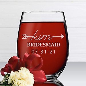 My Personal Memories, Monogrammed Personalized Stemless Wine Glasses for Bridesmaid, Engraved Customized