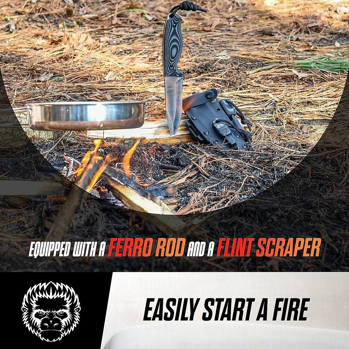 Survival Camping Knife | Fixed Blade Hunting Knife W Sheath | Gift Set For Him Knife with Fire Starter, G10 Scraper & Paracord | Bushcraft Outdoor Knife |Full Tang Tactical Survival Knife Kit