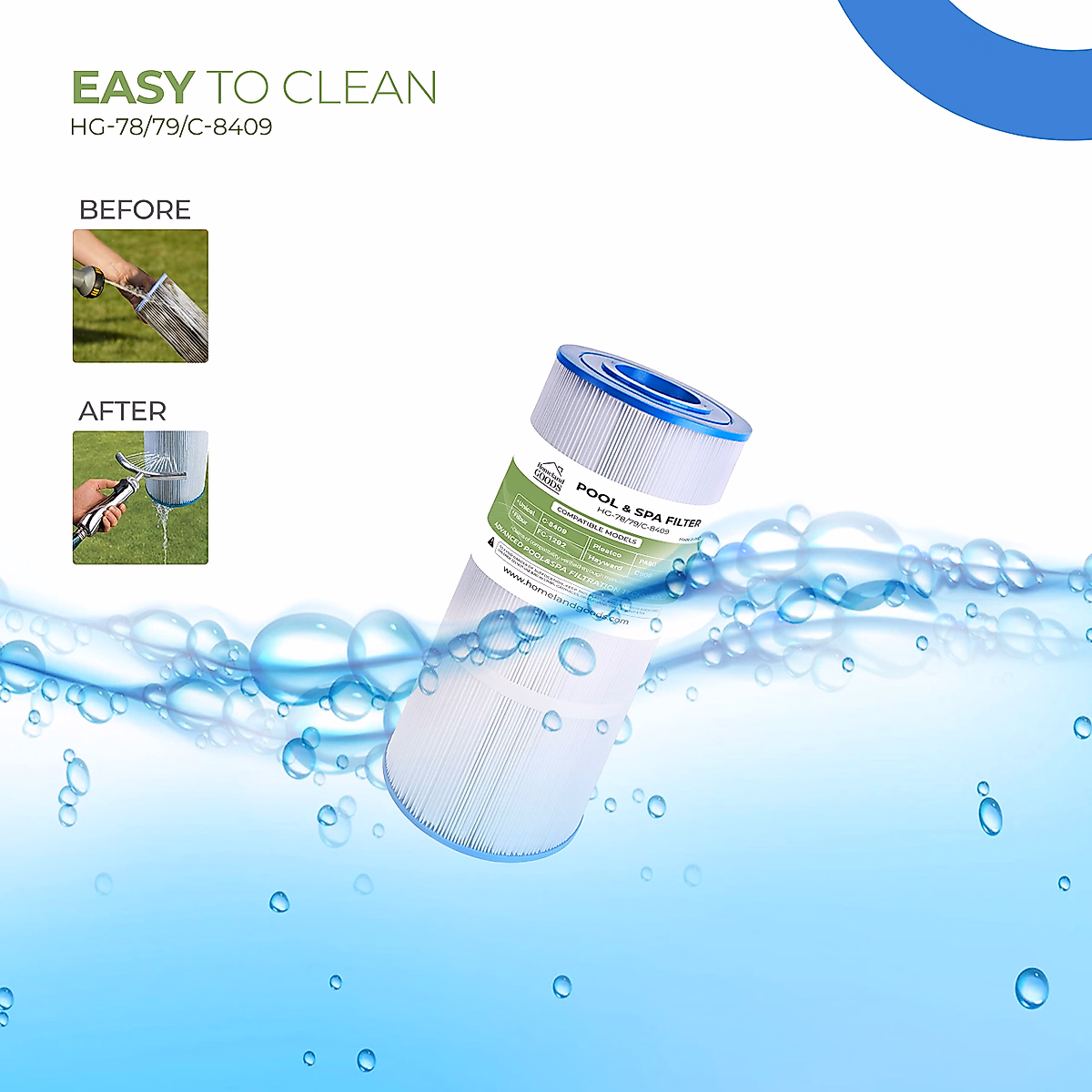 Homeland Goods PLF90A Pool Filter Replacement for Hayward C900, CX900RE, Pleatco PA90, Sta-Rite PXC95, Unicel C-8409, Ultral-B6, Filbur FC-1292, PXC95, 90 sq.ft 17 3/8" x 8 15/16" 1PK