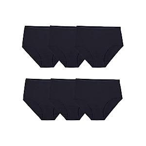 Fruit of the Loom Women's Eversoft Underwear, Tag Free & Breathable, Available in Plus Size, Brief-Cotton-6 Pack-Black, 7