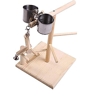 Litewoo Bird Table Perch Stand Playpen Wood Parrot Playground Exercise Training Playgym with Feeder Cups