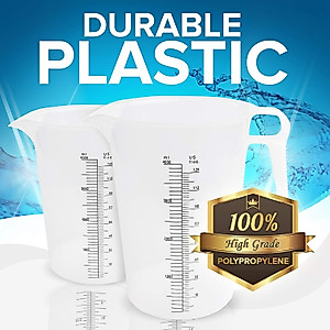 ACCUPOUR Measuring Pitcher, Plastic, Multipurpose - Great for Chemicals, Oil, Pool and Lawn - Ounce (oz) and Milliliter (mL) Increments, Bundle with ACCUTECH Nitrile Gloves (13 mil) XL (32oz)