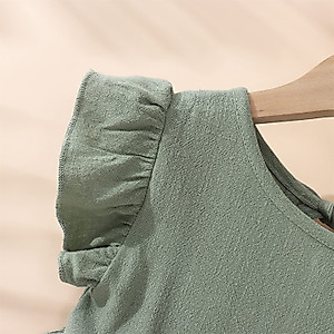 Toddler Baby Girl Dress Summer Cotton Linen Ruffle Halter Sleeveless Kids Casual Beach Party Dresses 2-7 Years (Grey Green, 4-5T, 4_Years)