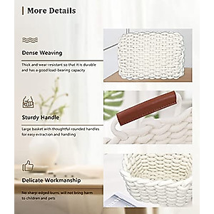 3-Piece Woven Baskets for Storage, Verkigle White Cotton Rope Basket with Handle, Decorative Cute Baskets for Room Desktop Organizing, Empty Gift Basket, Small Shelf Basket for Baby Nursery